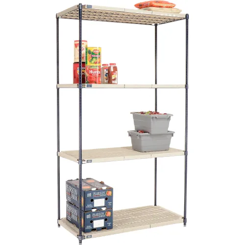 Nexel® Nexelite® 4 Shelf, Vented Plastic Mat Shelving Unit, Starter, 48"W x 24"D x 86"H