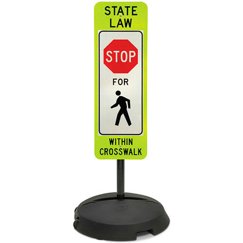 Sign with Wheeled Sign Base, R1-6A, State Law Stop for Pedestrians, 12 ...