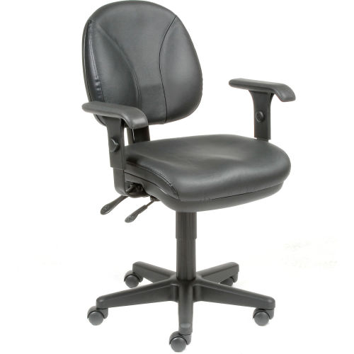 Interion® Task Chair With Arms With Mid Back & Adjustable Arms, Leather ...