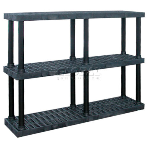 Structural Plastic Vented Shelving, 66"W x 16"D x 51"H, Black