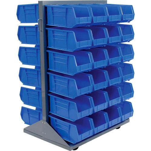 Global Industrial™ Double Sided Mobile Floor Rack w/ 48(F) Blue Bins ...