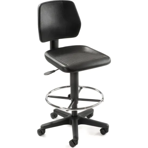 Interion® Task Stool with 360 Footrest- Polyurethane - Black - Zuma