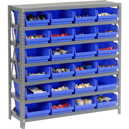 Global Industrial™ Steel Shelving with Total 36 4"H Plastic Shelf Bins ...