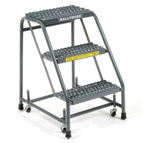 Grip 16"W 3 Step Steel Rolling Ladder 10"D Top Step - 318G