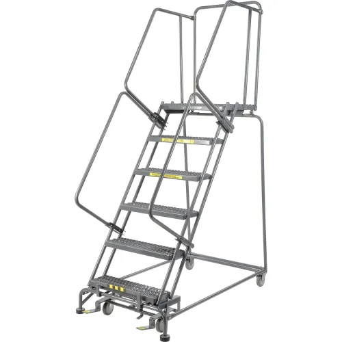 Grip 24"W 6 Step Steel Rolling Ladder 21"D Top Step- Lock Type B ...