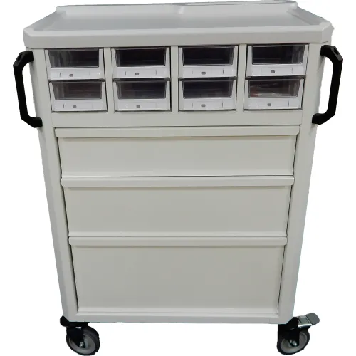 Global Industrial™ Medical Delivery Cart with 8 Bins & 3 Drawers, White