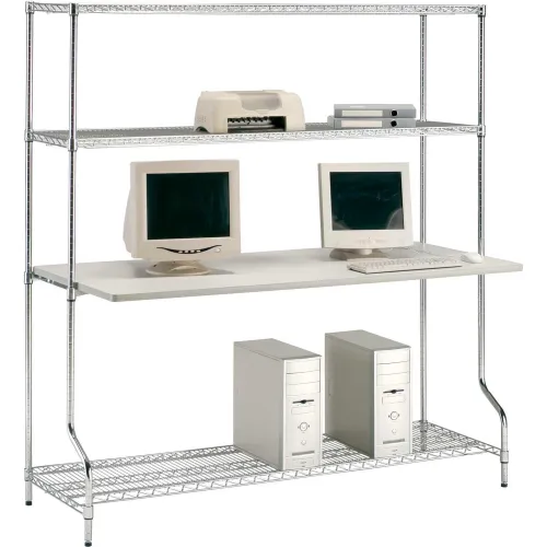 Nexel™ 4-Shelf Wire Computer LAN Workstation, 60"W x 30"D x 74"H, Chrome