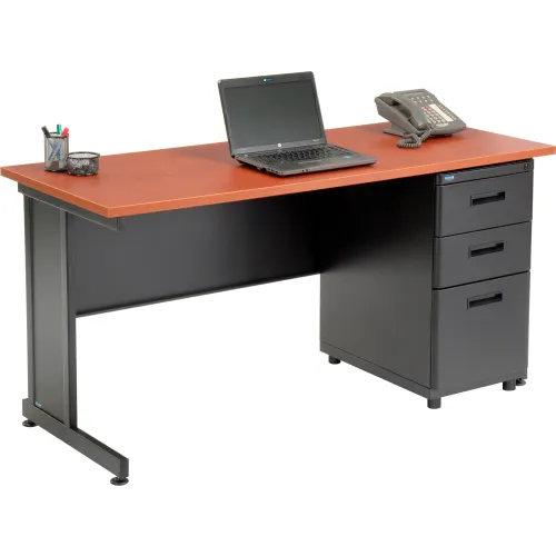 Interion® Office Desk with 3 Drawers - 60" x 24" - Cherry - Zuma