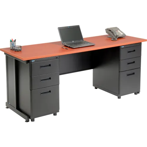 Interion® Office Desk with 6 drawers - 72" x 24" - Cherry - Zuma