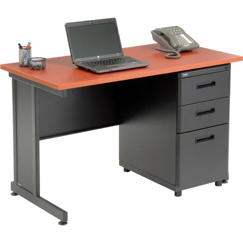 Interion® Office Desk with 3 Drawers - 48" x 24" - Cherry - Zuma