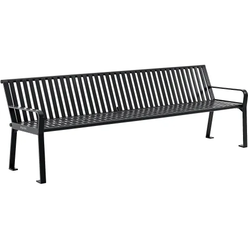Global Industrial™ 8' Outdoor Bench with Back, Vertical Steel Slat, Black