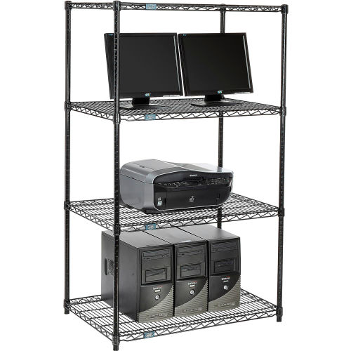 Nexel™ 4-Shelf Wire Computer LAN Workstation, 36"W x 24"D x 63"H, Black