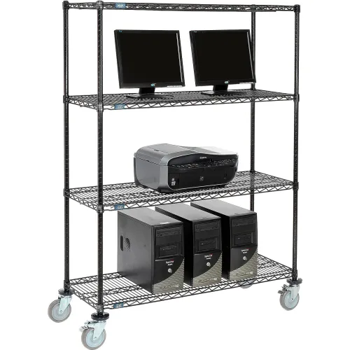 Nexel™ 4-Shelf Mobile Wire Computer LAN Workstation, 48"W x 18"D x 69"H ...