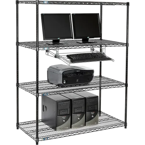 Nexel™ 4-Shelf Wire Computer LAN Workstation with Keyboard Tray, 48"W x ...