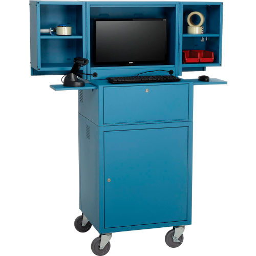Global Industrial™ Mobile Fold-Out Computer Cabinet, Blue, Assembled
