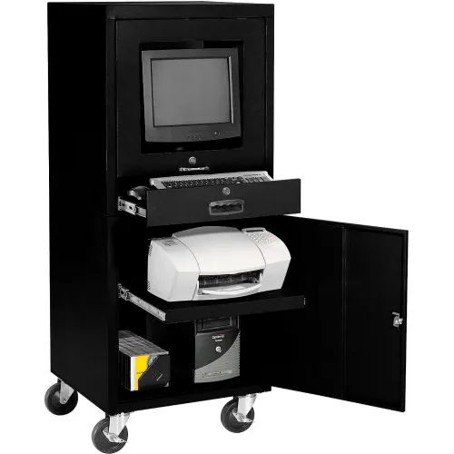 Global Industrial™ Mobile Computer Cabinet, Black, Unassembled