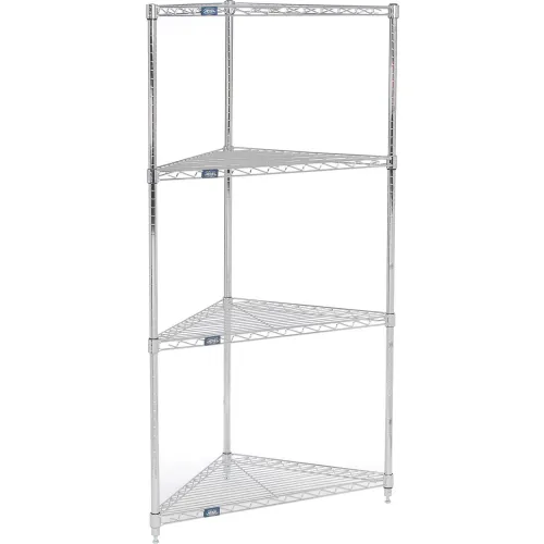 Nexel® Chrome, 4 Shelf, Corner Wire Shelving Unit, 24"W x 18"D x 74"H