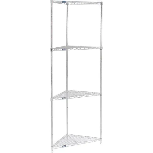 Nexel® Chrome, 4 Shelf, Corner Wire Shelving Unit, Starter, 32"W x 24"D ...