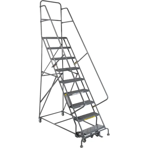 9 Step 24"W 20"D Top Step Steel Rolling Ladder - Grip Tread - KDSR109242-D2