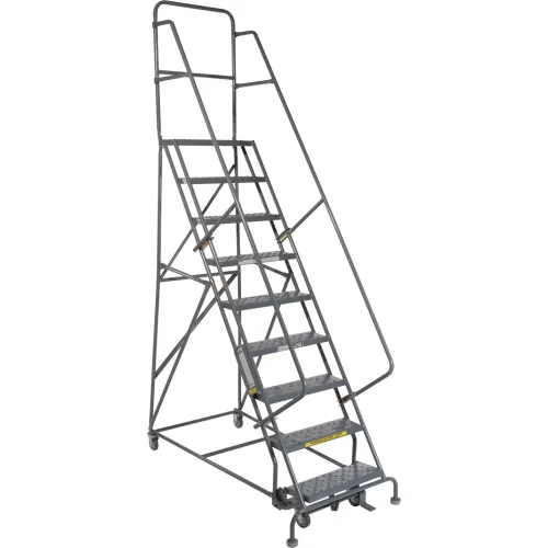 9 Step 24"W 10"D Top Step Steel Rolling Ladder - Perforated Tread ...