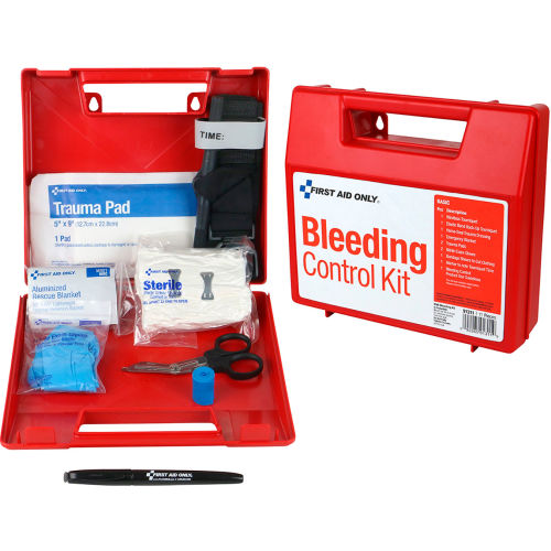 First Aid Only® Basic Bleeding Control Wall Station Single Kit, Upto 24 ...