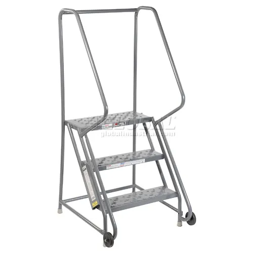 3 Step Steel 24"W Step Tilt And Roll Ladder - Perforated Tread - KDTF103246