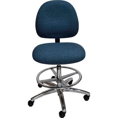 ESD Stool with Footrest - High Back - Fabric - Blue - Aluminum Base