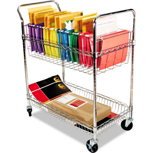 Alera® 2 Shelves Carry All & Mail Cart, 34-7/8"L x 18"W x 39-1/2"H, Silver
