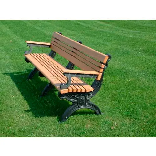 Polly Products Cambridge 6' Backed Bench w/ Arms, Brown Bench/Black Frame