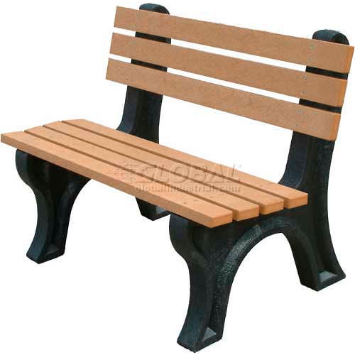 Polly Products Econo Mizer 4' Backed Bench, Cedar Bench/Black Frame