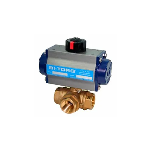 BI-TORQ 1" 3-Way L-Port Brass NPT Ball Valve W/Dbl. Acting Pneum. Actuator