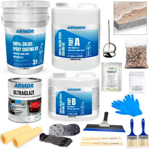 ArmorPoxy ArmorClad 2-Layer Epoxy Floor Kit, Medium Flake Broadcast ...
