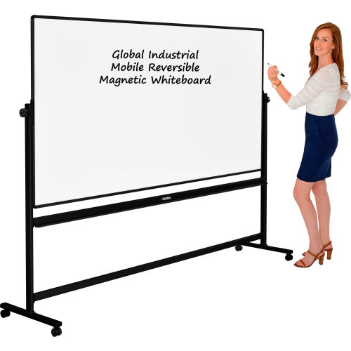 Global Industrial™ Mobile Reversible Whiteboard, 96" x 48", Black Frame