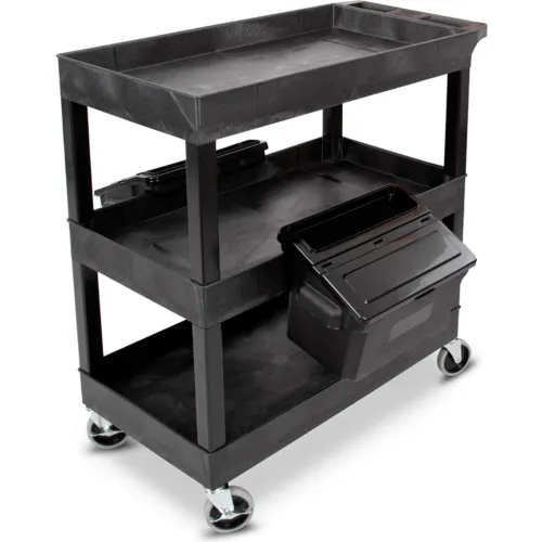 Luxor Plastic Utility Tub Cart, Three Shelves w/ Outrigging Utility ...