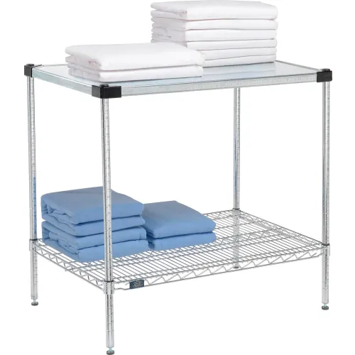 Nexel® 2 Shelf, Chrome Wire Shelving Unit, Starter, 1 Solid Shelf, 36"W ...