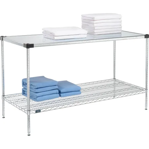 Nexel® 2 Shelf, Chrome Wire Shelving Unit, Starter, 1 Solid Shelf, 60"W ...