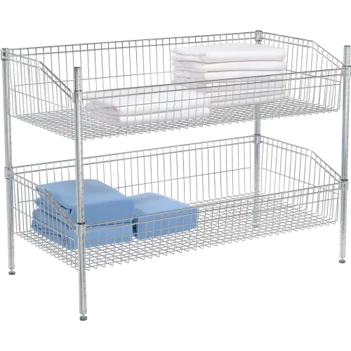 Nexel® 2 Shelf, Chrome Basket Wire Shelving Unit, Starter, 48"W x 18"D ...