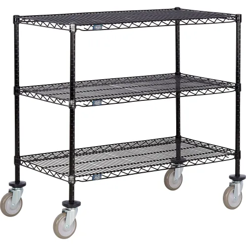 Nexel®, 3 Shelf, Shelf Cart, Black Epoxy, 30"W x 24"D x 40"H, Poly ...