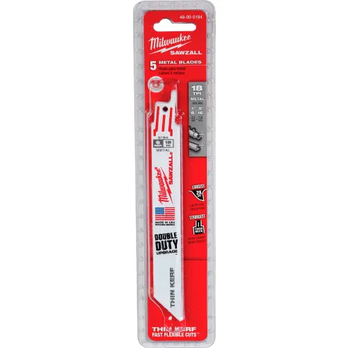 Milwaukee® 48-00-5184 6" 18 TPI SAWZALL® Blade (5 Pack)