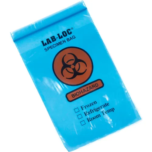 Reclosable 3-Wall Specimen Transfer Bag (Biohazard), 6" x 9", Blue Tint ...