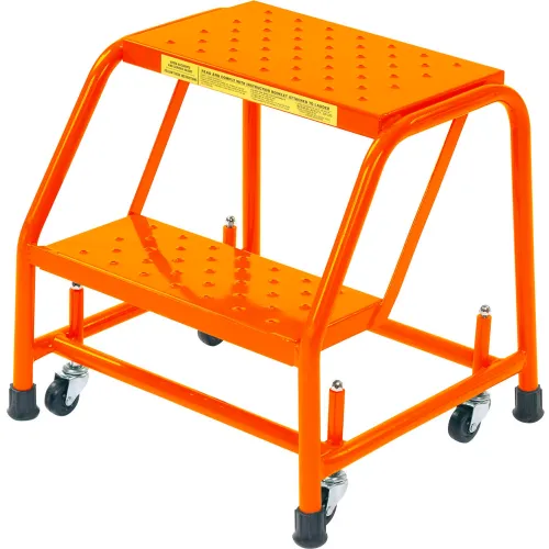 Perforated 16"W 2 Step Steel Rolling Ladder 10"D Top Step - Orange - 218P-O