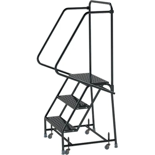 Ballymore 3-Step Steel Rolling Spring Loaded Caster Ladder with ...