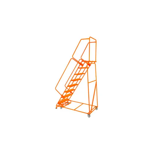 Grip 24"W 8 Step Steel Rolling Ladder 14"D Top Step Lock Step, Orange w ...
