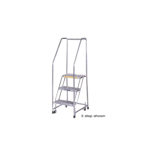 7 Step 16"W Stainless Steel Rolling Ladder, Heavy Duty Serrated Grating ...