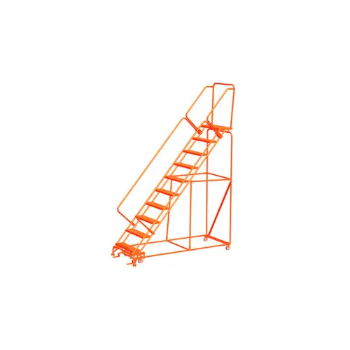 8 Step 24"W Steel Safety Angle Orange Rolling Ladder, Perforated Tread ...