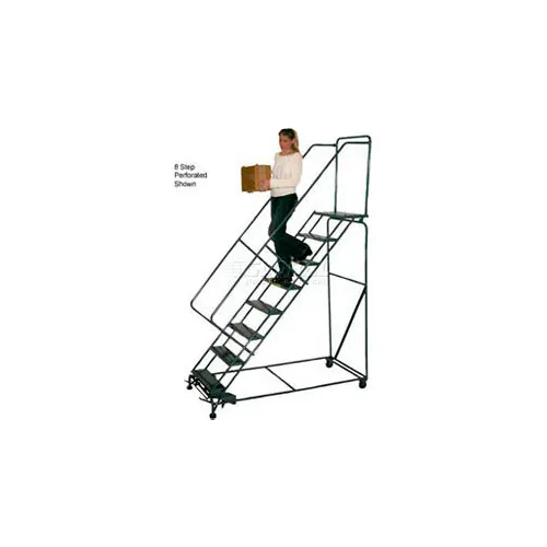 8 Step 24"W Steel Safety Angle Rolling Ladder w/ Handrails - Perforated ...