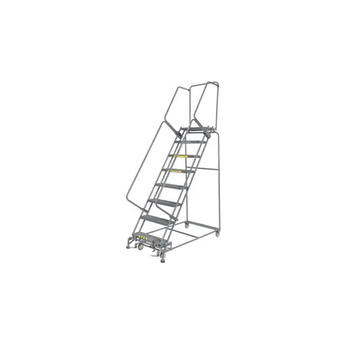 Grip 24"W 8 Step Steel Rolling Ladder 14"D Top Step, W/Cal OSHA Handrail