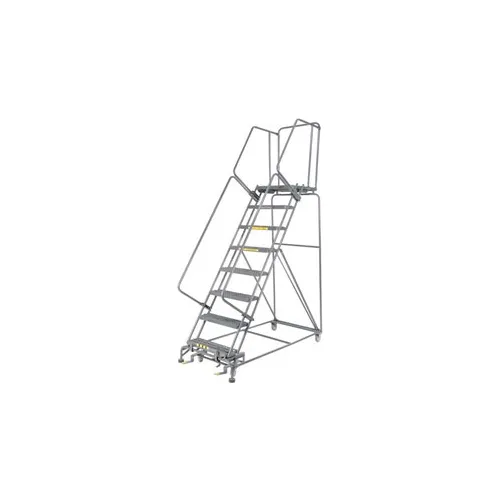 Grip 24"W 8 Step Steel Rolling Ladder 21"D Top Step, W/Cal OSHA Handrail