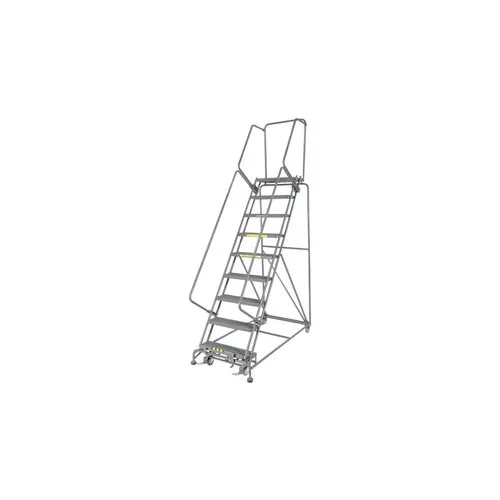 Grip 24"W 9 Step Steel Rolling Ladder 14"D Top Step, W/Cal OSHA Handrail