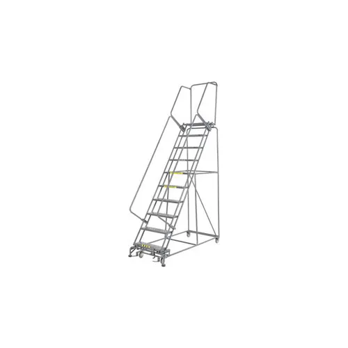Perforated 24"W 10 Step Steel Rolling Ladder 14"D Top Step, W/Cal OSHA ...
